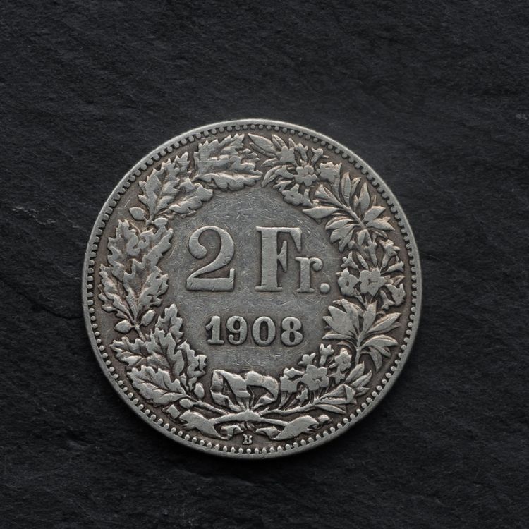 Silbermünze 2 Franken 1908, CH-Münze, Helvetia (Gebraucht) in Eggenwil für CHF 12 – mit ...