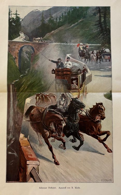 R. Mahn, grosse Farbgrafik, Schweizer Pferdepost, Alpenpost (Gebraucht) in Frauenfeld für CHF 39 ...