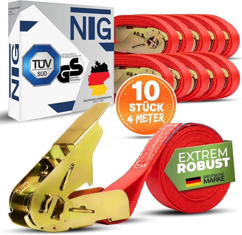 Spanngurt Set 10-tlg 4m 800kg Zurrgurte mit Ratsche (Neu und ...