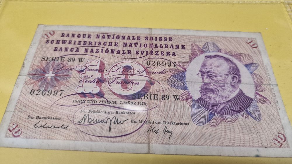 Alte 10 Franken Banknote Schweiz Serie 89 W (1973) (Gebraucht) in ...