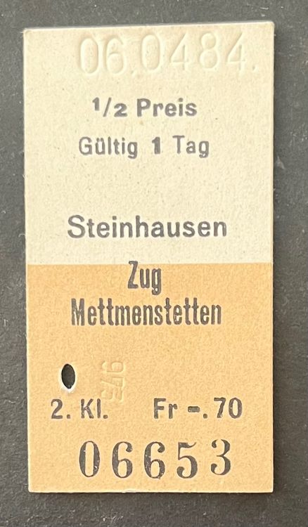 Steinhausen Zug Mettmenstetten / Billett 1984 (Gebraucht) in Wabern für CHF 2 – mit Lieferung ...