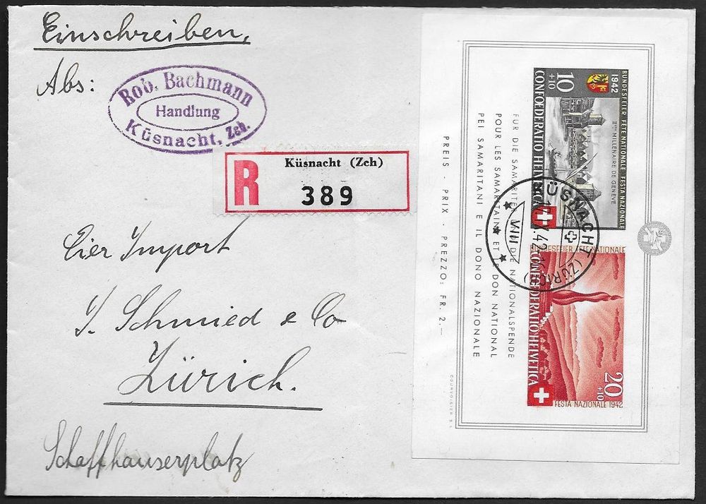 1942 R/Brief o KÜSNACHT ZH BF-Block II B19 SBK 450.-+ ab 1.- | Kaufen auf Ricardo