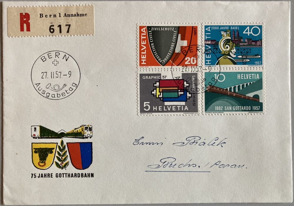 R-FDC Werbemarken 1957 ET BERN illustriert, SBK 45 Fr. (Gebraucht) in Flawil für CHF 7 – mit ...