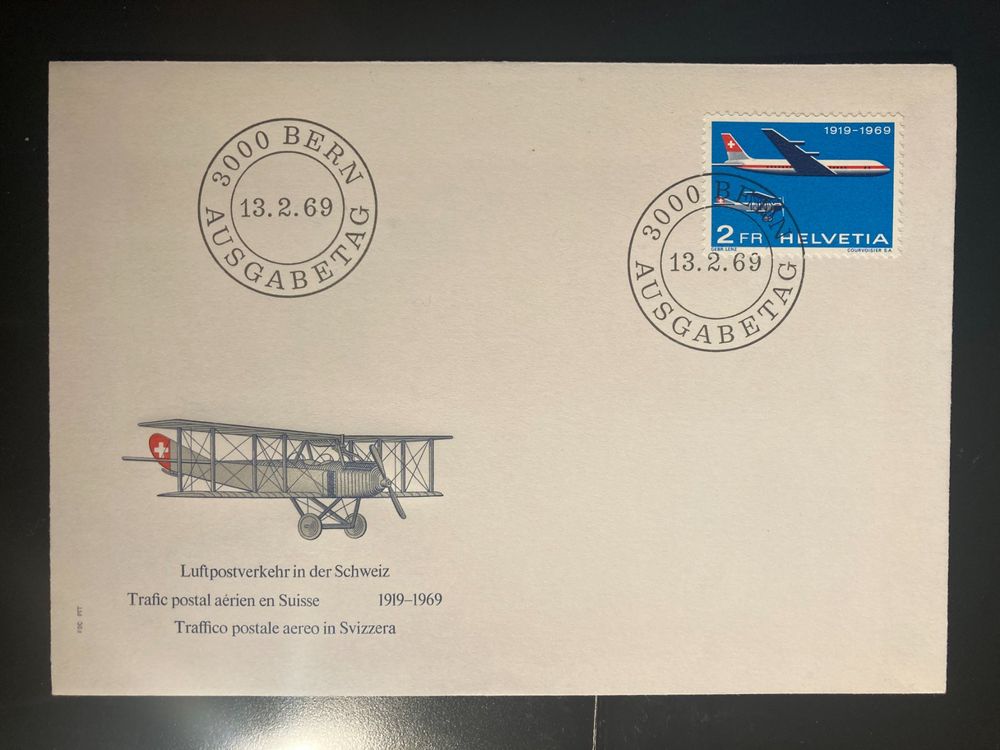Schweiz 1969 Ersttagsbrief 2Fr. 50 J. Luftpostverkehr Cachet (Gebraucht) in Liestal für CHF 2 ...