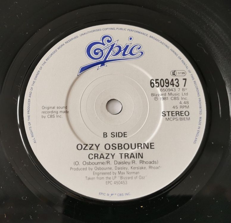 OZZY OSBOURNE: Crazy train Single Randy Rhoads Black Sabbath (Gebraucht ...
