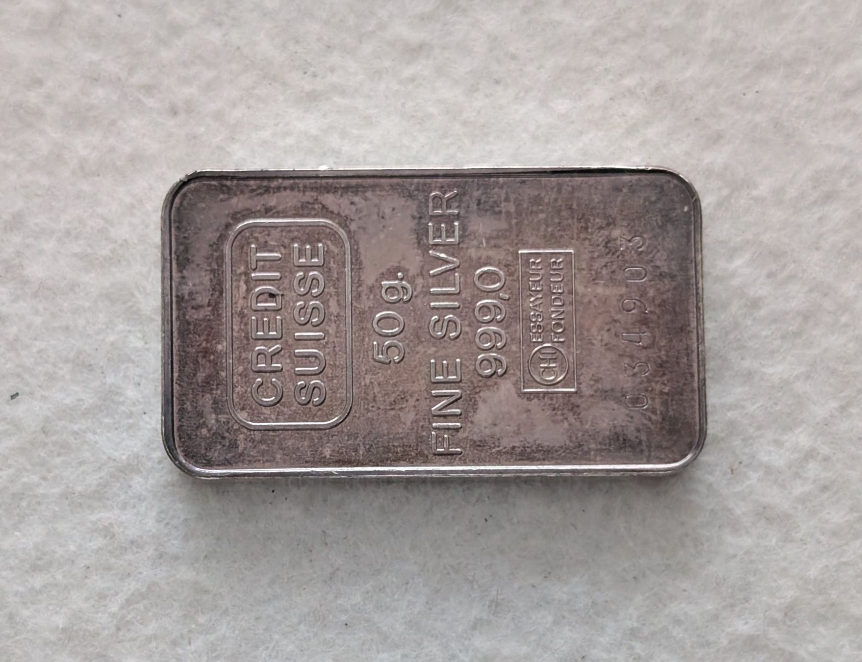 Silberbarren 50 Gramm 999 Fine Silver Credit Suisse (Gebraucht) in ...