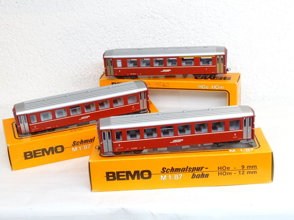 Bemo 3257+3258 Personenwagen RhB, Rot 3 teilig, H0m, OVP (Gebraucht) in Wohlen für CHF 57 – mit ...