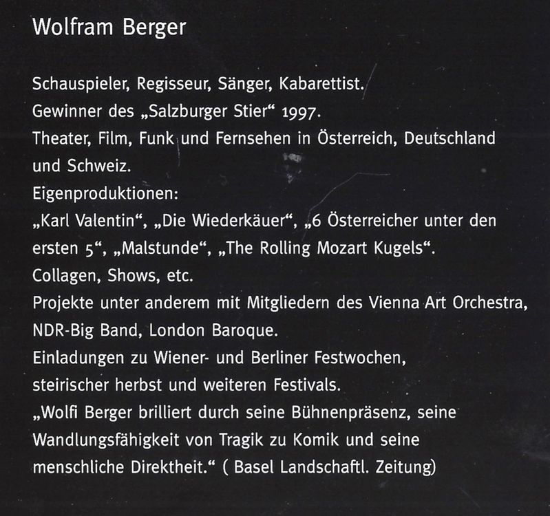 ENGEL IM KOPF Wolfram Berger Markus Schirmer Chanson Word CD (Gebraucht ...