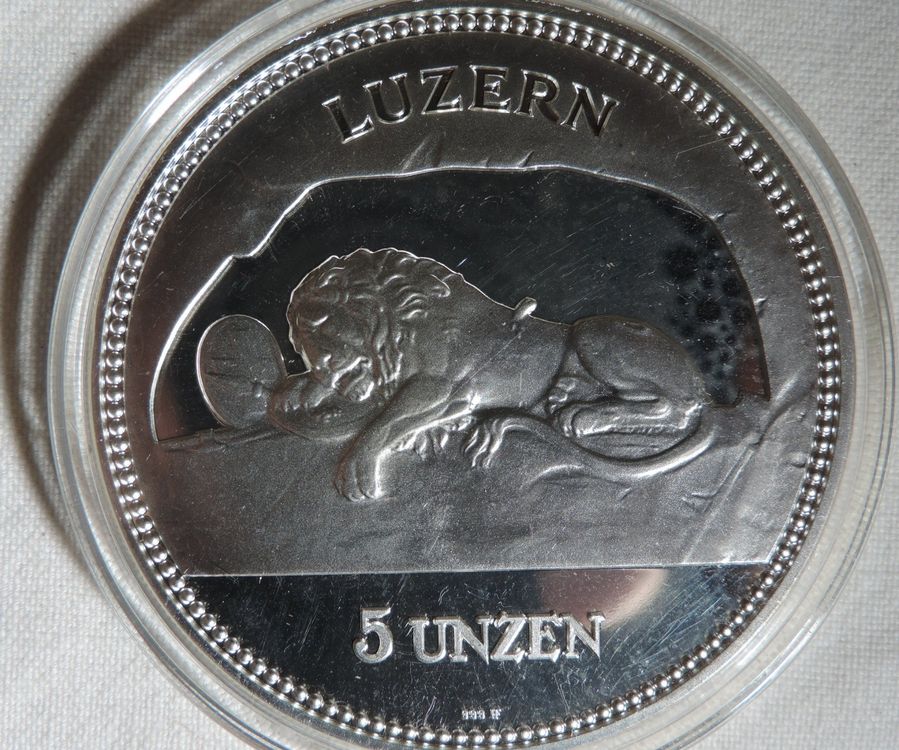 5 Unzen Silbermünze Luzern 1988 (Neu und originalverpackt) in Duggingen für CHF 184 – mit ...