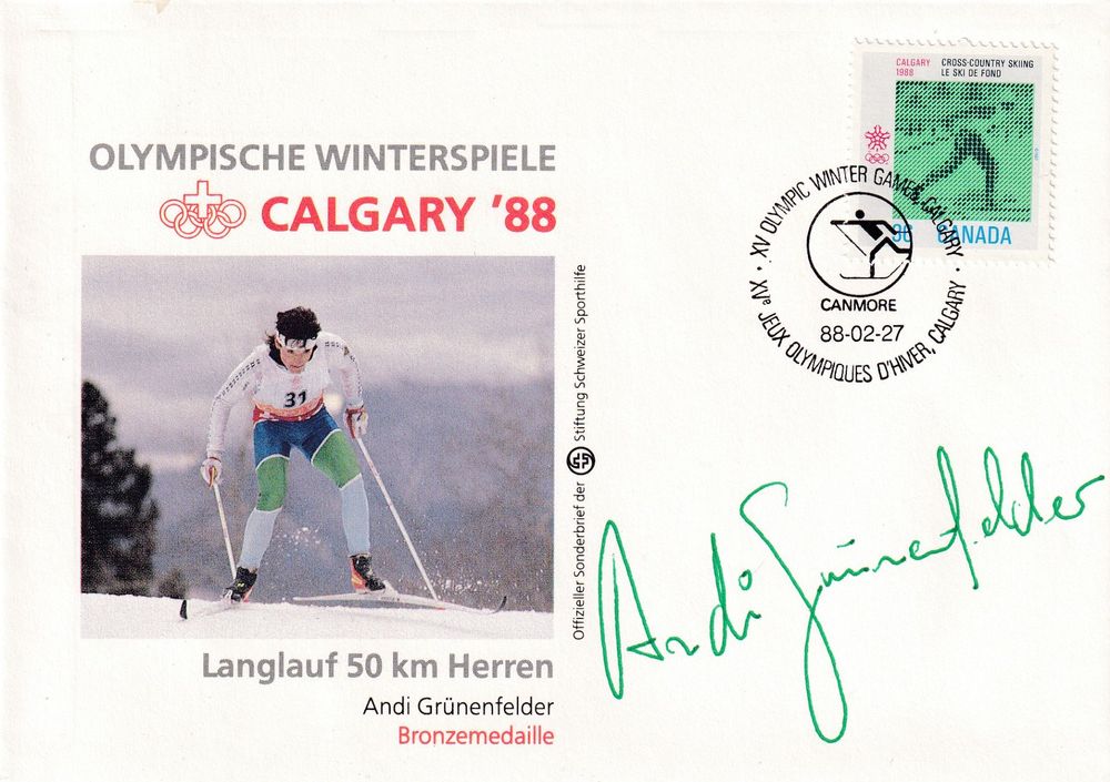 Olympia Calgary 88 Brief mit Unterschrift ANDI GRÜNENFELDER (Gebraucht ...