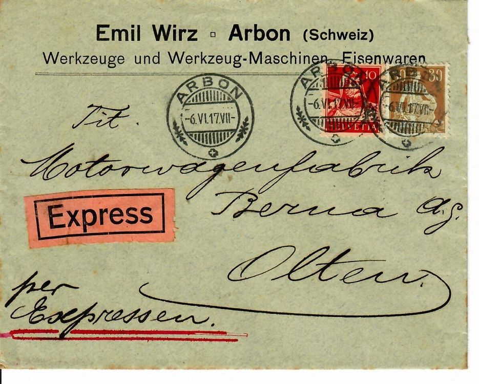 Brief, Emil Wirz Arbon an Berna Olten 1917 (Gebraucht) in Hochdorf für ...