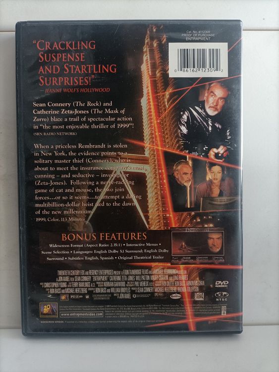 DVD Zone 1 USA Entrapment (uk) Sean Connery C. Zeta-Jones (Gebraucht ...