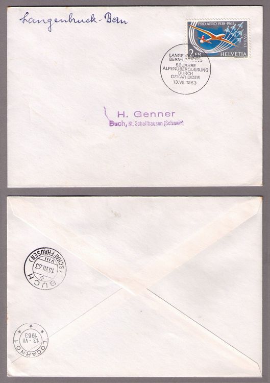 1963_F46_FLUG Oskar Bider_Langenbruck-Bern-Locarno-BUCH (SH) (Gebraucht ...