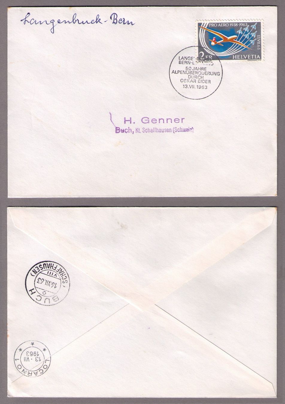 1963_F46_FLUG Oskar Bider_Langenbruck-Bern-Locarno-BUCH (SH) (Gebraucht ...