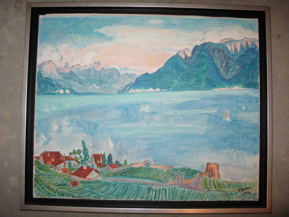 Tableau aquarelle Lac Léman signé Tappy 1994. | Kaufen auf Ricardo
