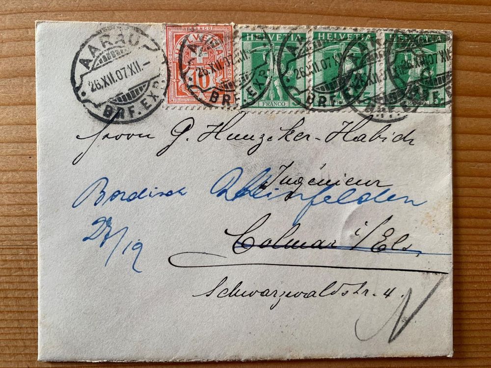CH-Brief von Aarau nach Colmar aus 1907 Zustand gem.Bilder (Gebraucht) in Oberuzwil für CHF 2 ...