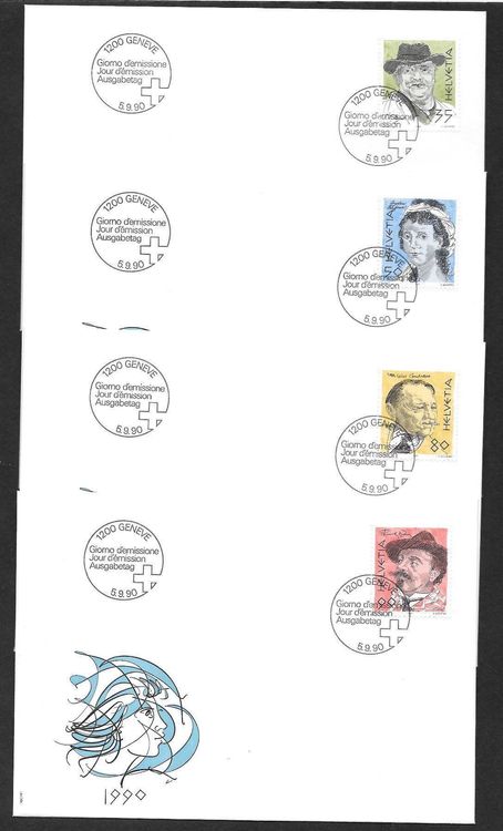 4 FDC 801-804 Serie Einzelmarken ET 5.9.1990 Hans Erni (Neu (gemäss Beschreibung)) in Olten für ...