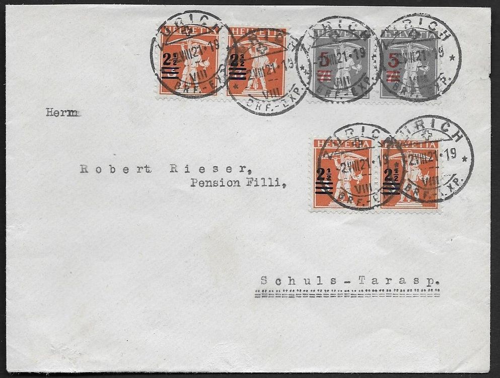 1921 Brief o Zürich MEHRFACH-Frankatur einwandfrei ab 1.- (Gebraucht) in Zürich für CHF 4 – mit ...