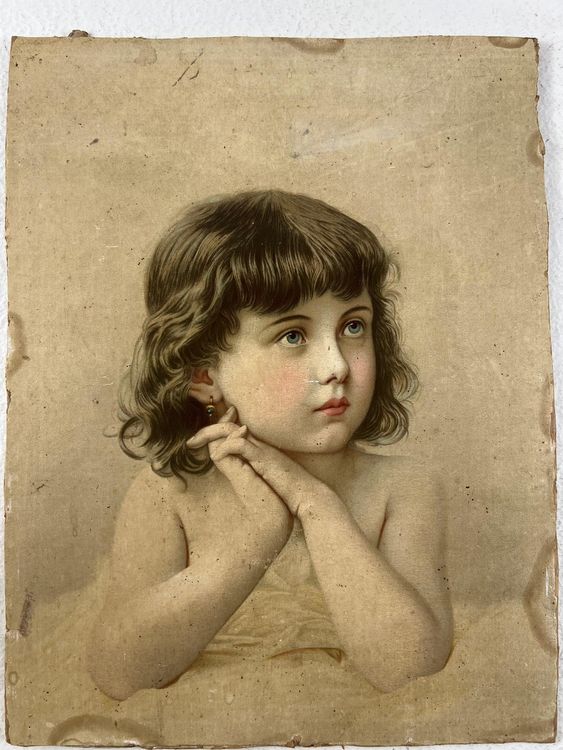 Antikes Kinderbild Mädchenportrait Bild Chromolithographie (Gebraucht ...