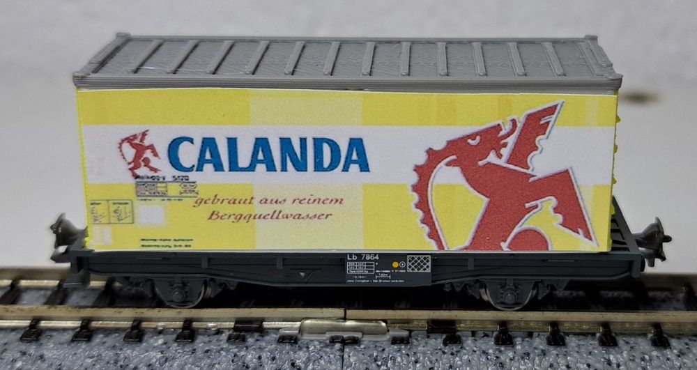 RhB Güterwagen mit Container Calanda Bräu Spur N Kato Neu (Neu (gemäss ...