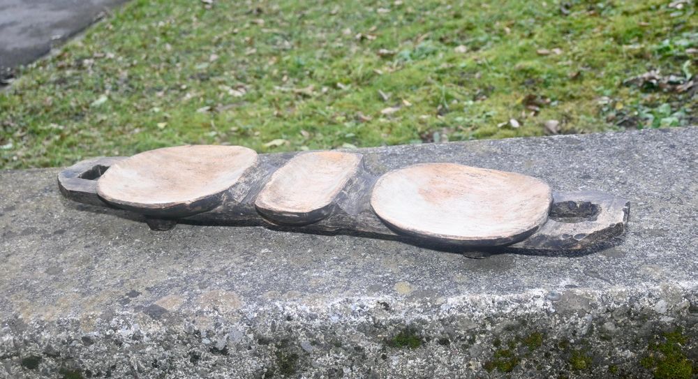 VTG Wood Carved Zulu Ugqoko Triple Bowl Meat Platter L73cm (Gebraucht ...