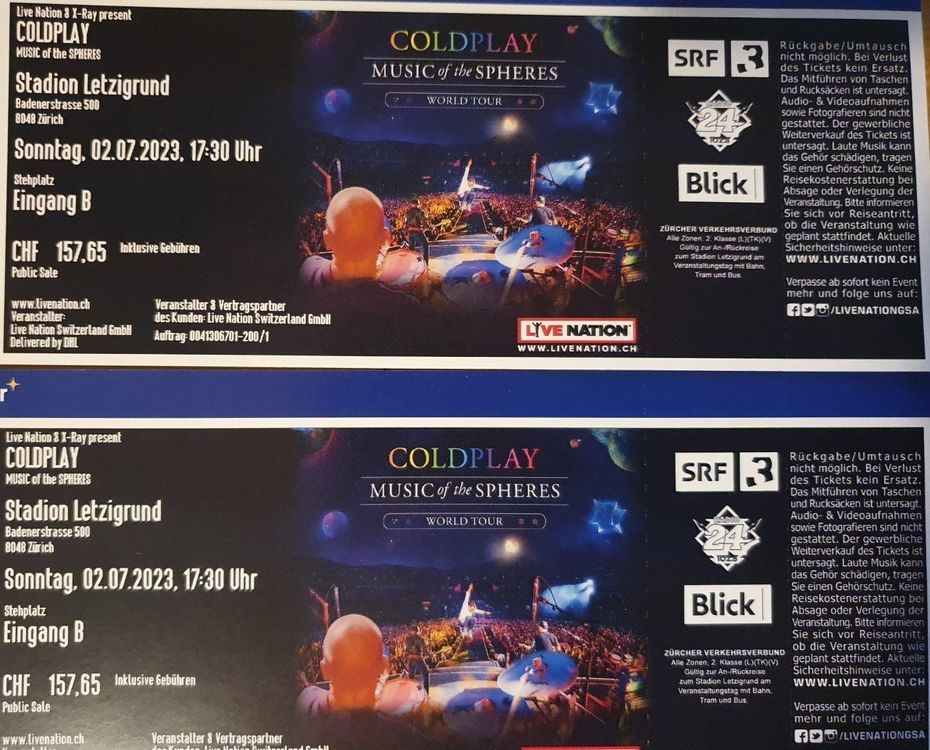 Coldplay Zürich 2x places debout (Neu (gemäss Beschreibung)) in les ...