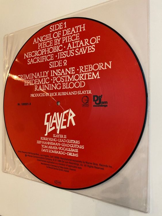Slayer – Reign In Blood - ORIGINAL PICTURE DISC 1986 !!!!!!! (Neu ...