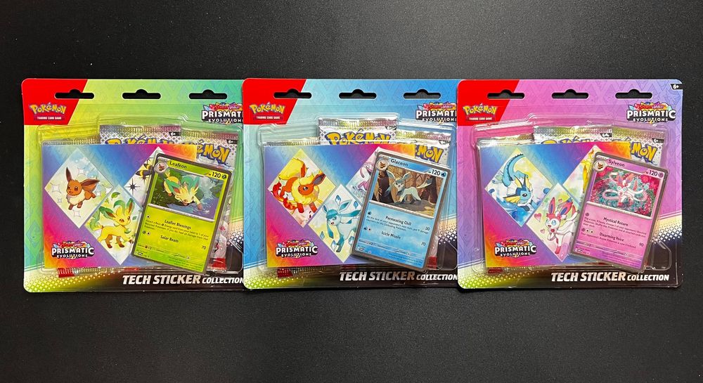 3x Pokemon Prismatic Evolutions Tech Sticker Collection - EN (Neu und ...