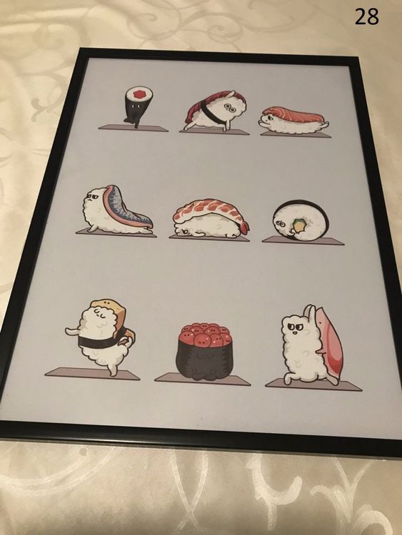 Sushi Yoga Poster - Lustiges Bild mit Rahmen (Neu (gemäss Beschreibung ...