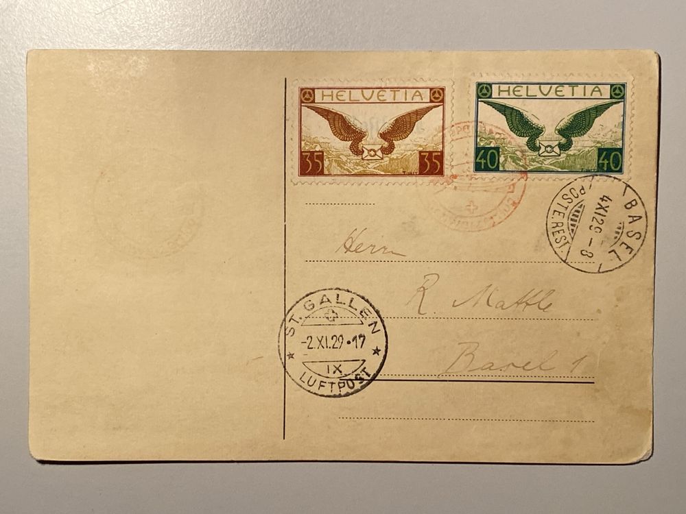 Schweiz Flugpost 1929, gest. Basel/ St. Gallien (Gebraucht) in Küssnacht a. Rigi für CHF 19 ...