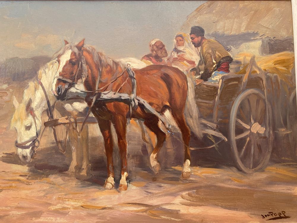 Edles antikes Ölgemälde Pferdefuhrwerk im Orient, Jon Popp (Gebraucht ...