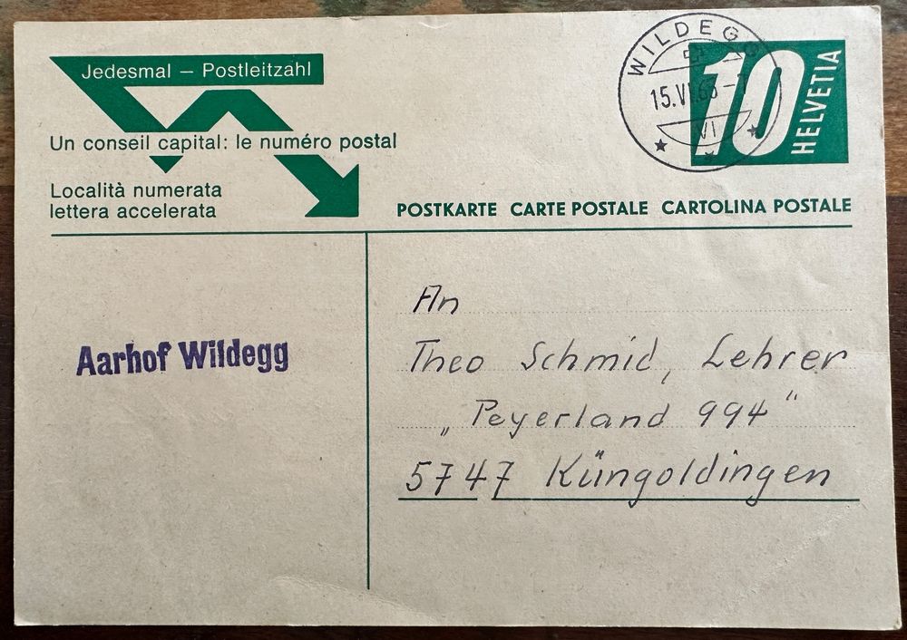 Antike Postkarte, Ganzsache, Wildegg - Küngoldingen 1965 (Gebraucht) in ...