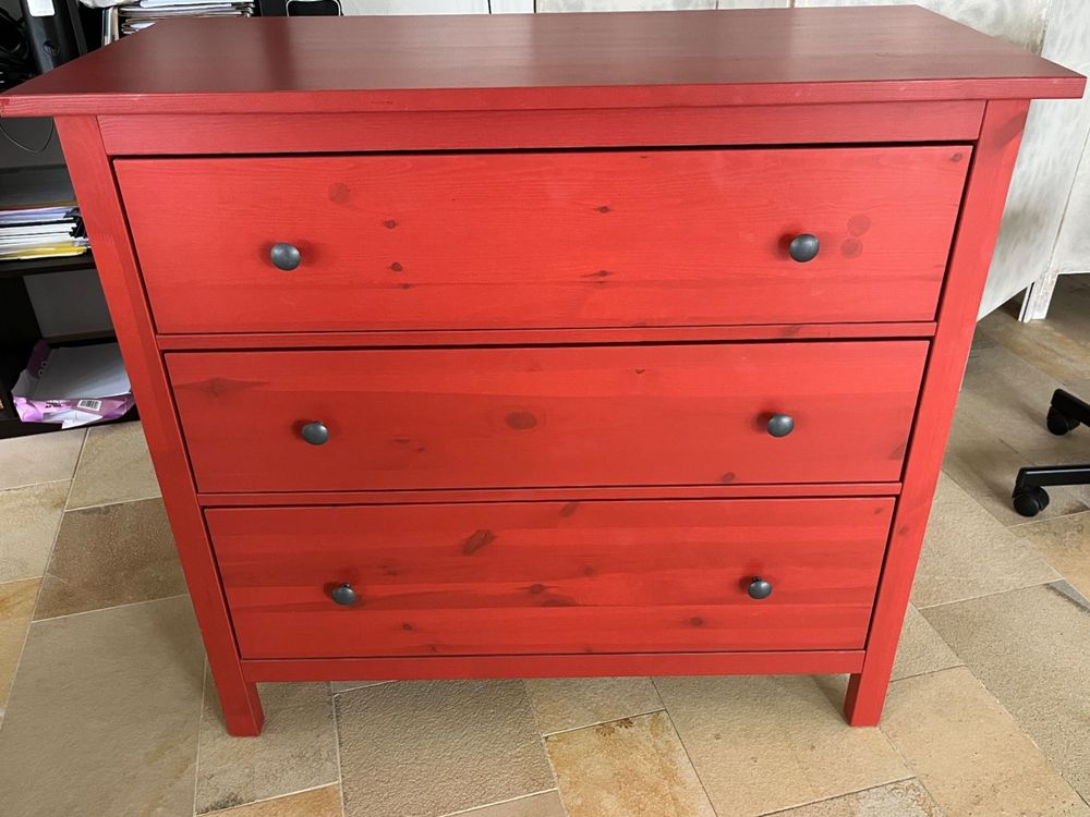 IKEA, HEMNES Kommode mit 3 Schubladen - Rot lasiert (Gebraucht) in ...