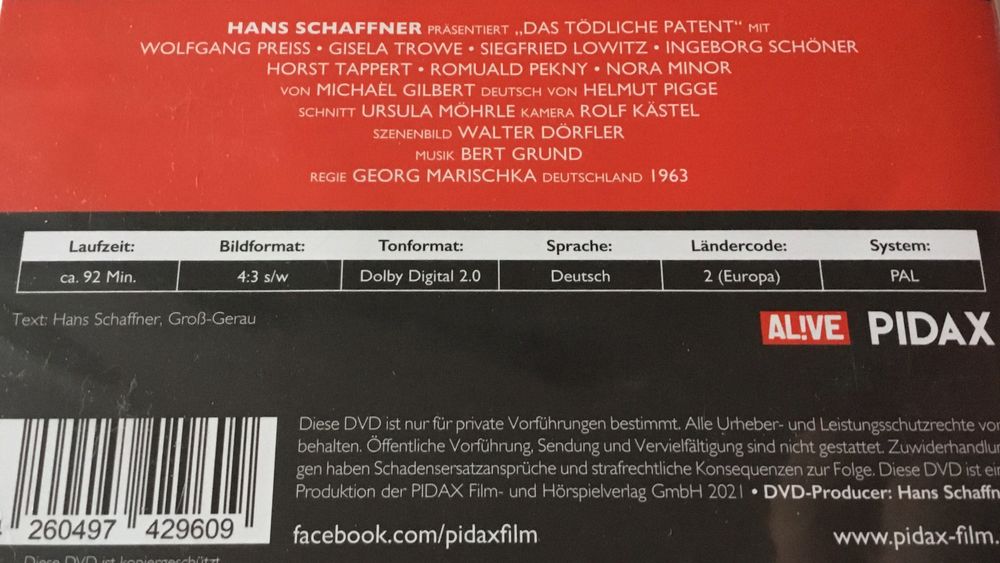 Das tödliche Patent 1963 Pidax Film-Klassiker Preiss Tappert | Kaufen ...