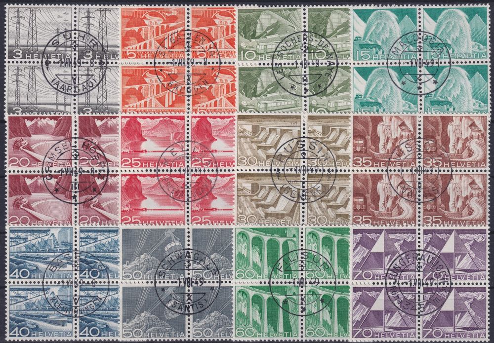 1949, Nr.297-308 LUXUS-Viererblöcke ET-Stempel. SBK: 600.- (Gebraucht) in Sursee für CHF 110 ...