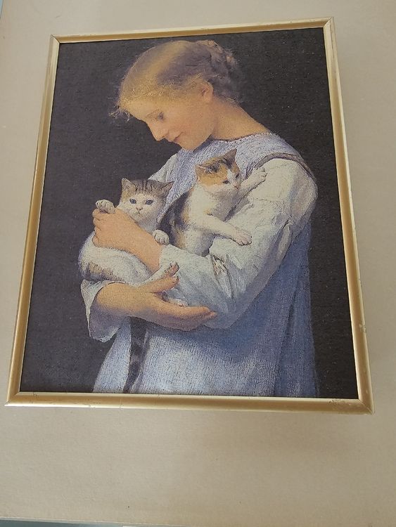 Bild Mädchen mit Katzen gerahmt Nostalgie Vintage (Gebraucht) in ...