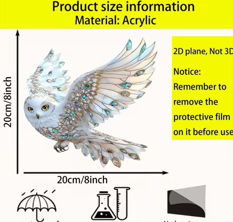 Fensterbild fliegende weisse Eule (Acryl) (Neu und originalverpackt) in ...