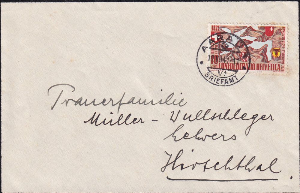 Pro Patria Brief 1941 mit B13 Vierwaldstättersee frankiert. (Gebraucht ...