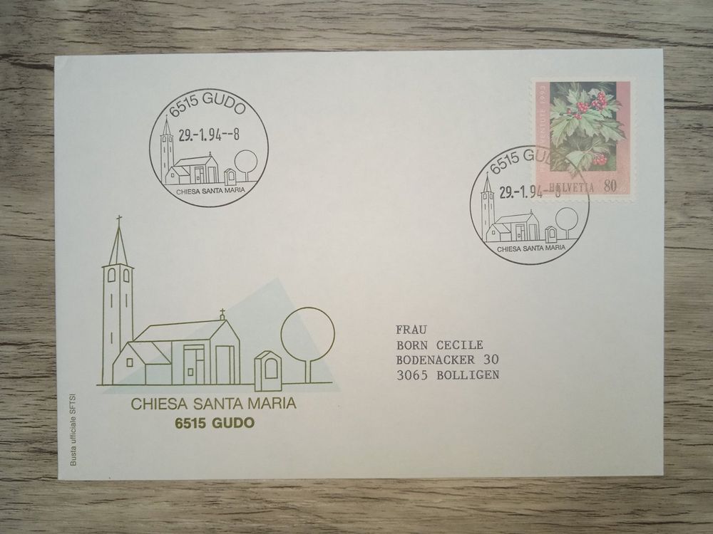 TR37 Enveloppe + Timbre Suisse 1994 (Gebraucht) in Cousset für CHF 0.6 – mit Lieferung auf ...