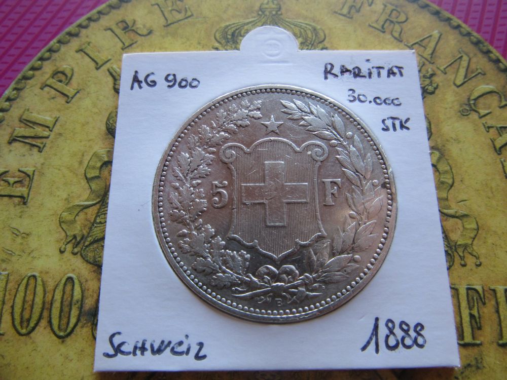 5 FRANKEN 1888 SCHWEIZ AG 900 SILVER (Gebraucht) in châtelaine für CHF 480 – mit Lieferung auf ...