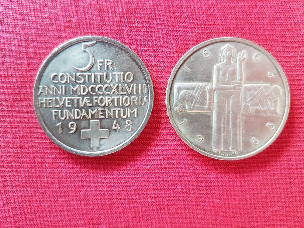 2 x 5 Franken Silber Gedenkmünzen 1948 und 1963 ab nur 1 Fr! (Gebraucht) in Camignolo für CHF 17 ...