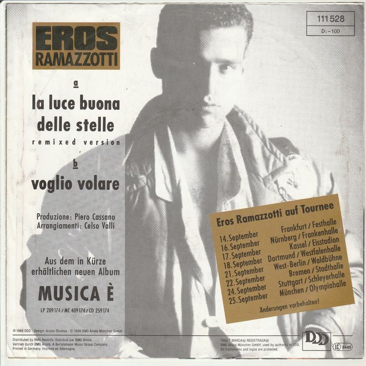 Eros Ramazzotti feat. Patsy Kensit - La luce 7" Vinyl 1987 (Gebraucht ...