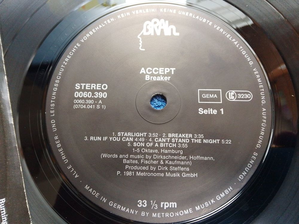 ACCEPT breaker 12" +OIS brain first press 1981 (Gebraucht) in Schaan ...