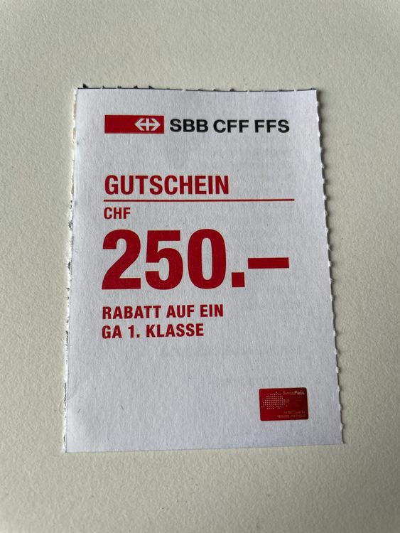 GA Gutschein 1. Klasse CHF 250.- (Neu und originalverpackt) in zuerich für CHF 4 – mit Lieferung ...