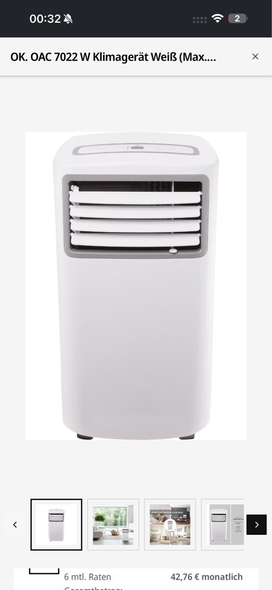 Mobiles Klimagerät OK. OAC 7022 W CH – 7000 BTU – Garantie (Gebraucht ...