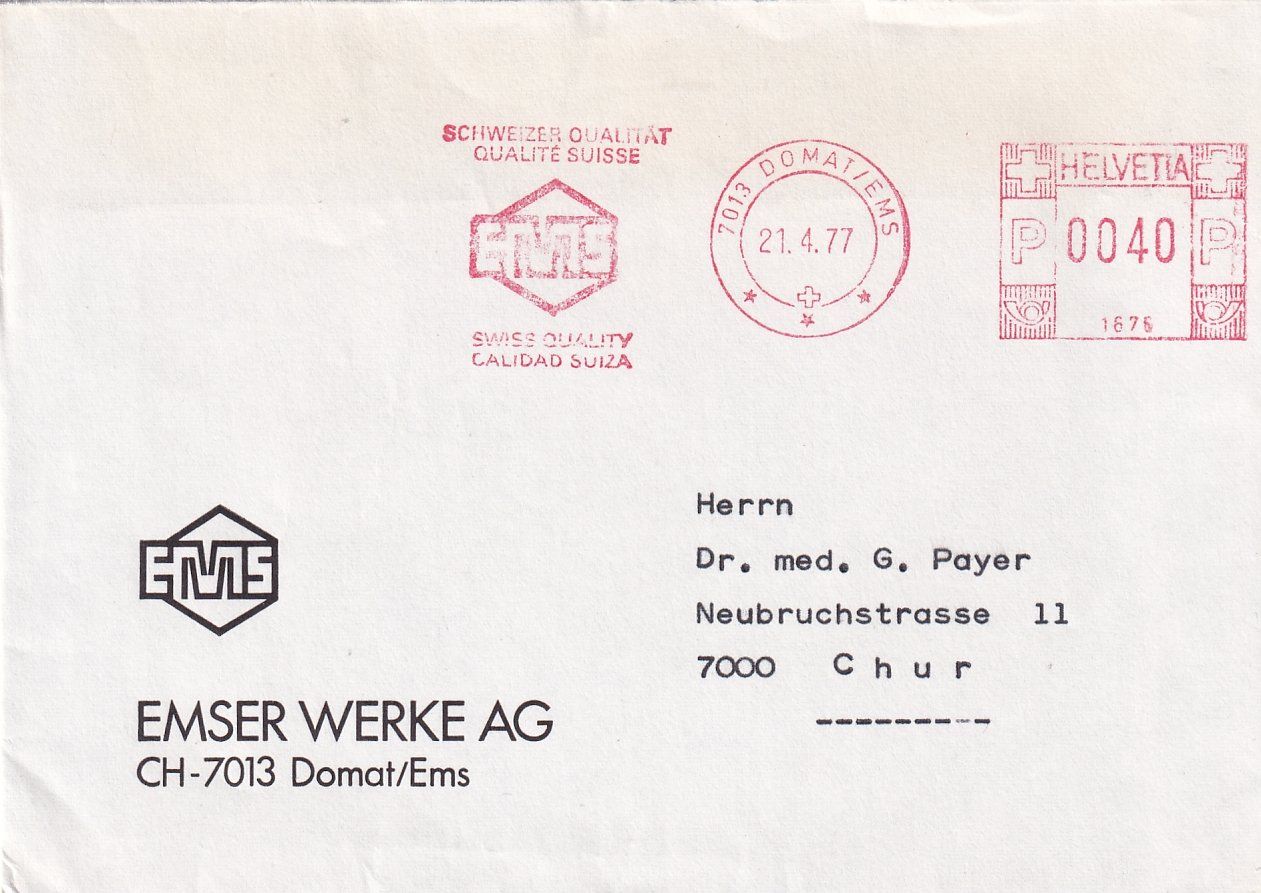 Firmenfreistempel Emser Werke AG 7013 Domat/Ems 1977 (Gebraucht) in ...