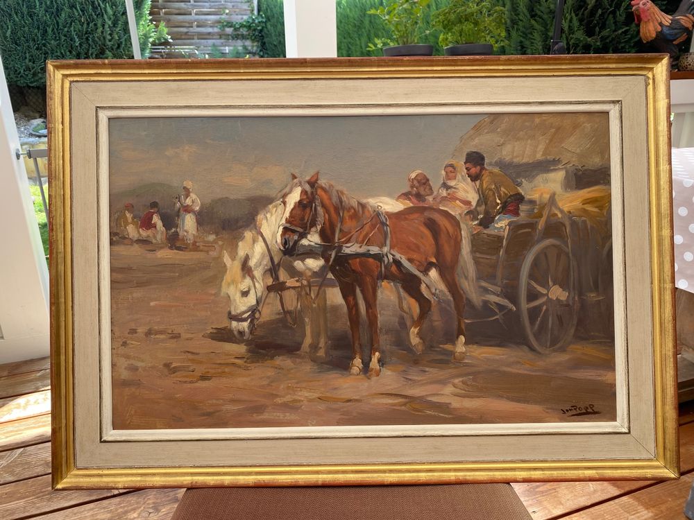 Edles antikes Ölgemälde Pferdefuhrwerk im Orient, Jon Popp (Gebraucht ...