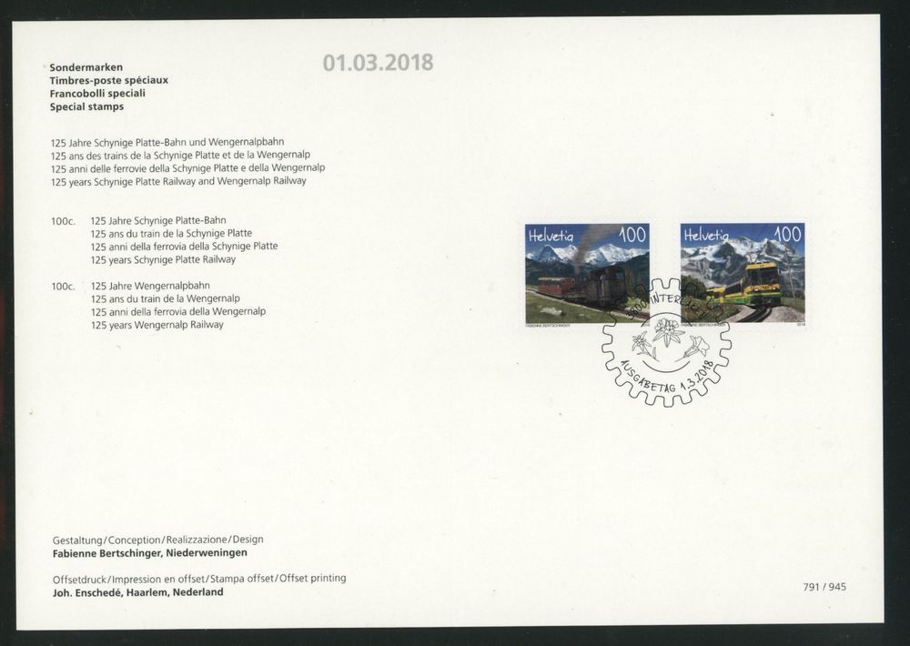 2018, Faltblatt, 125 Jahre Schynige Platte, Nr. 791 (Gebraucht) in Willisau für CHF 1.7 – mit ...