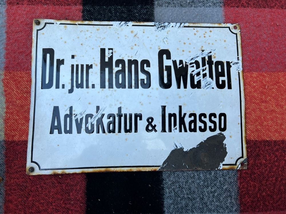 Altes Email Schild, Dr.jur. Hans Gwalter (271) (Gebraucht) in Illnau ...