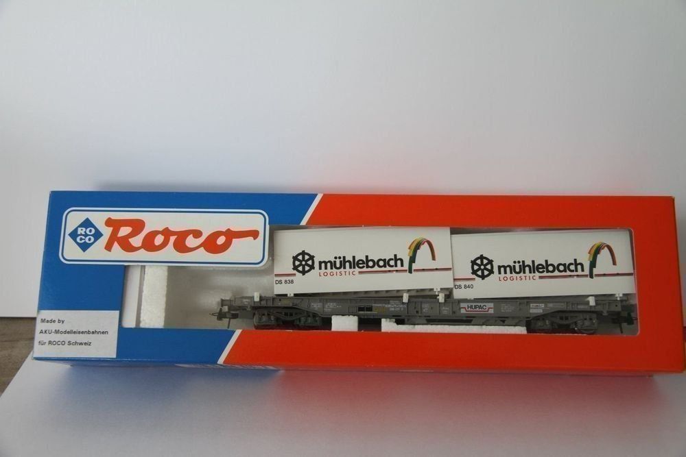 Hupac Chiasso, SBB AKU, Containertragwagen, Roco, HO,AC, Neu (Neu und ...